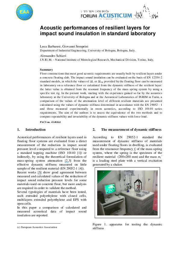 (PDF) Acoustic performances of resilient layers for impact sound ...