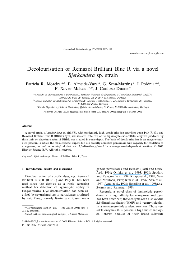 (PDF) Decolourisation of Remazol Brilliant Blue R via a novel ...