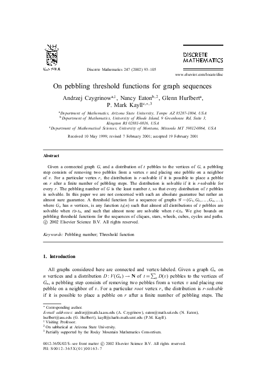 (PDF) On pebbling threshold functions for graph sequences | Glenn ...
