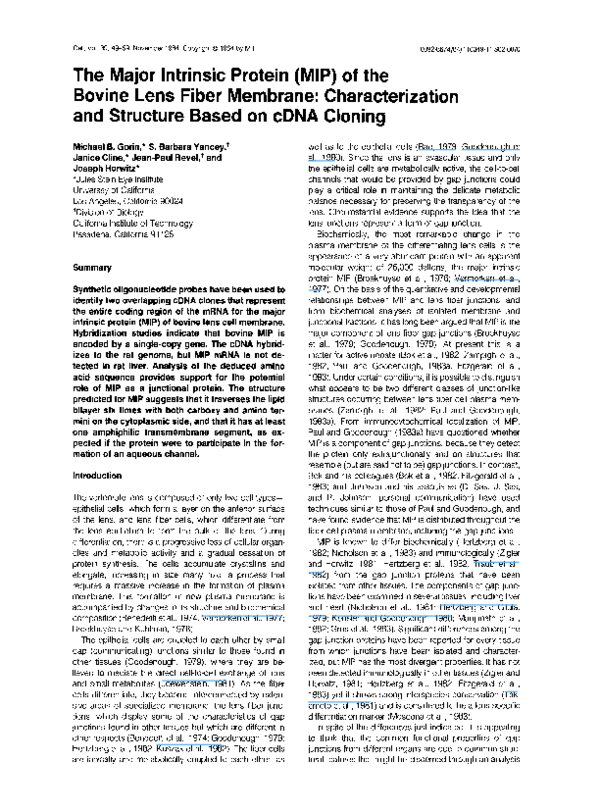 (PDF) The major intrinsic protein (MIP) of the bovine lens fiber membrane: Characterization and ...