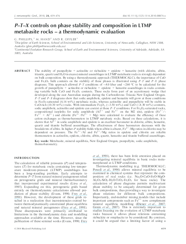 (PDF) P-T-X controls on phase stability and composition in LTMP ...