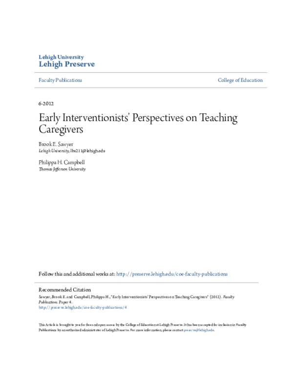 (PDF) Early Interventionists' Perspectives on Teaching Caregivers