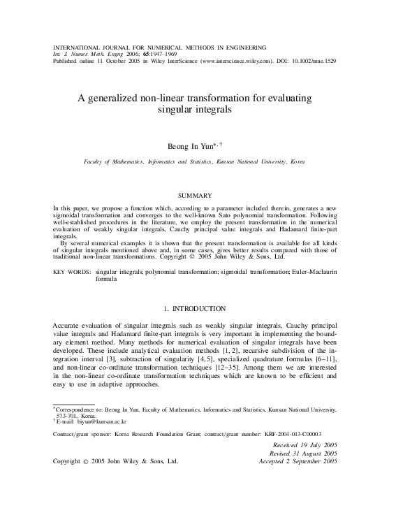 (PDF) A generalized non-linear transformation for evaluating singular integrals