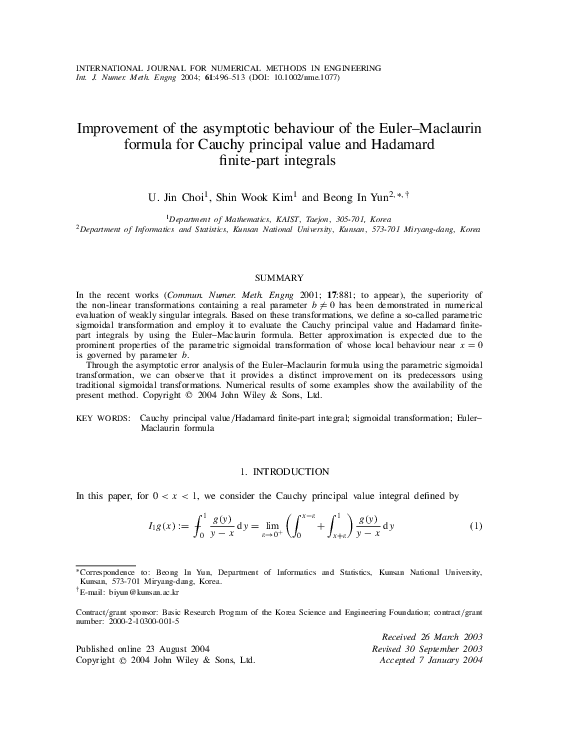 (PDF) Improvement of the asymptotic behaviour of the Euler–Maclaurin formula for Cauchy ...