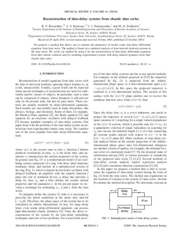 Pdf Reconstruction Of Time Delay Systems From Chaotic Time Series