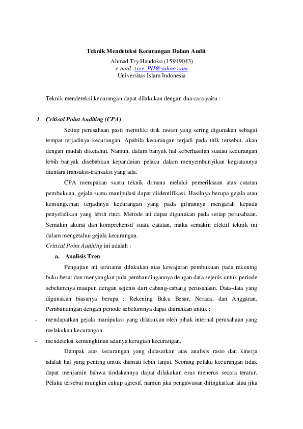 Pdf Teknik Mendeteksi Kecurangan Dalam Audit