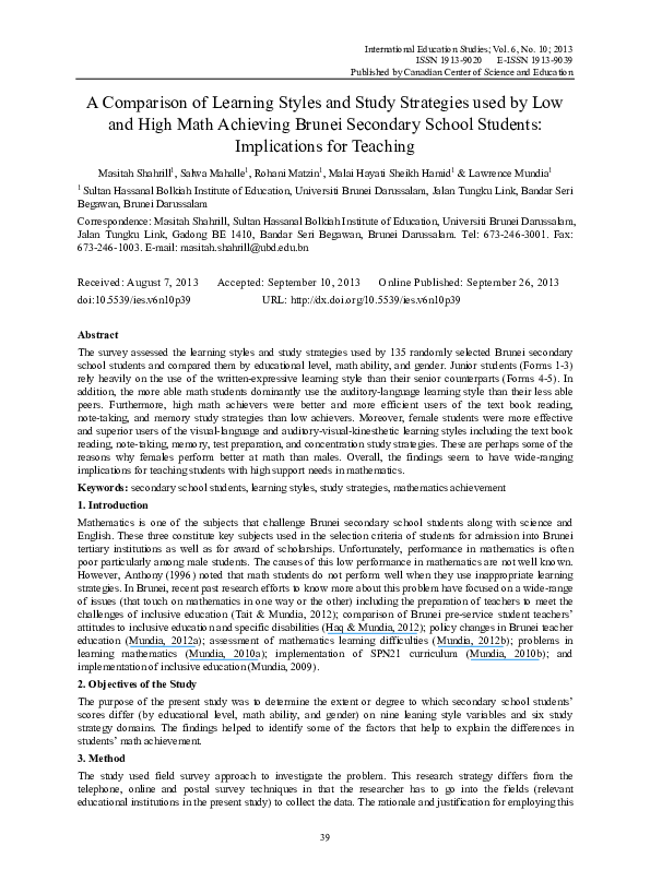 (PDF) A Comparison of Learning Styles and Study Strategies Used by Low ...