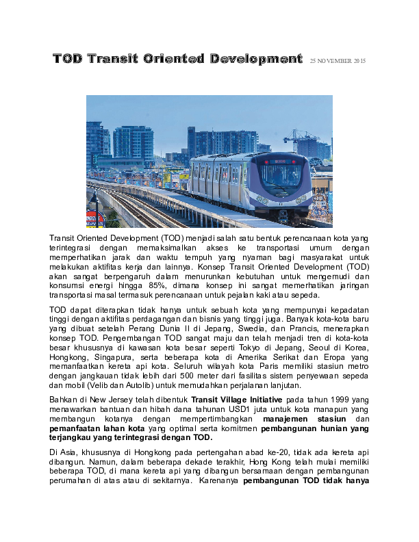 (DOC) TOD Transit Oriented Development 25 NOVEMBER 2015