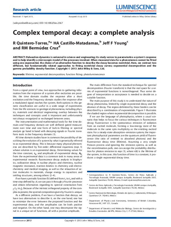 (PDF) Complex temporal decay: a complete analysis