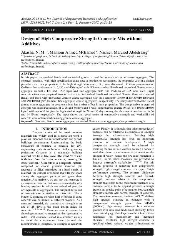 (PDF) Design of High Compressive Strength Concrete Mix without Additives