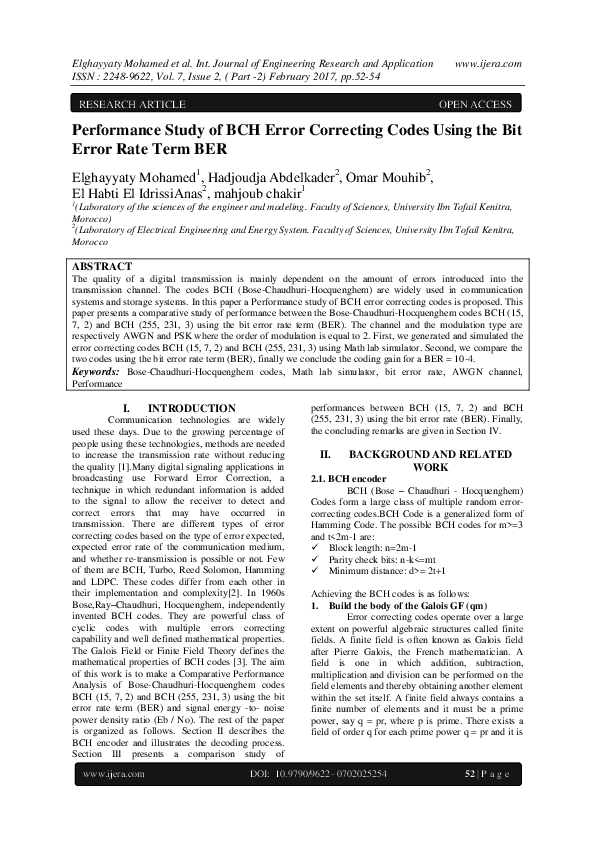 (PDF) Performance Study of BCH Error Correcting Codes Using the Bit ...