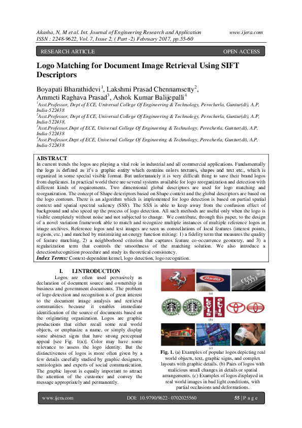 Pdf Logo Matching For Document Image Retrieval Using Sift Descriptors