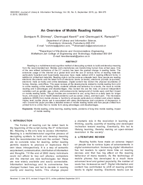 (PDF) An Overview of Mobile Reading Habits