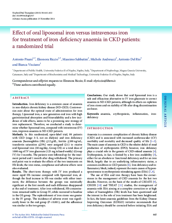 (PDF) Effect of oral liposomal iron versus intravenous iron for ...