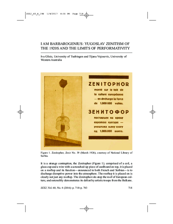 (PDF) I am Barbarogenius: Yugoslav Zenitism of the 1920s and the Limits ...