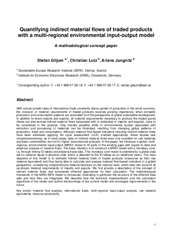 (PDF) Quantifying indirect material flows of traded products with a multi-regional environmental ...