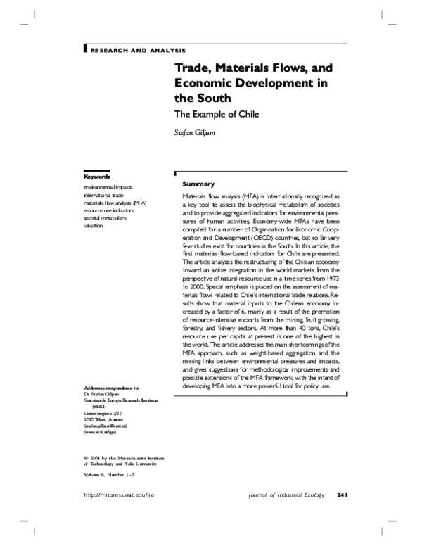 (PDF) Trade, Materials Flows, and Economic Development in the South ...