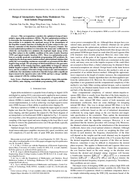 (PDF) Design of Interpolative sigma delta modulators via semi-infinite programming