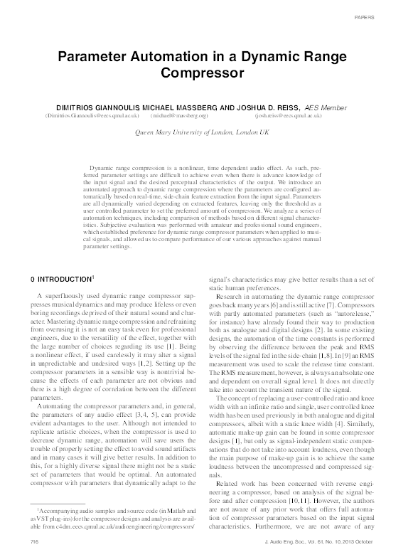 (PDF) Parameter Automation in a Dynamic Range Compressor
