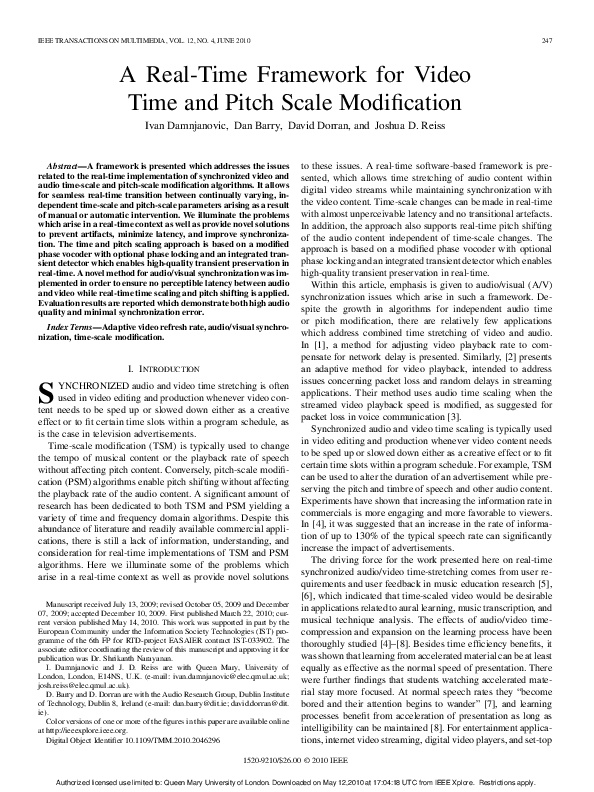 (PDF) A Real-time Framework for Video Time and Pitch Scale Modification