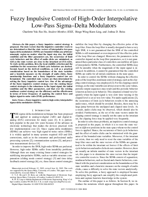 (PDF) ''Fuzzy impulsive control of high order interpolative lowpass sigma delta modulators