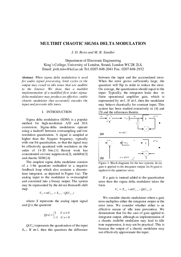 (PDF) Multibit Chaotic Sigma Delta Modulation