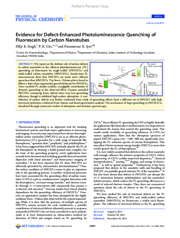 (PDF) Evidence for Defect-Enhanced Photoluminescence Quenching of ...