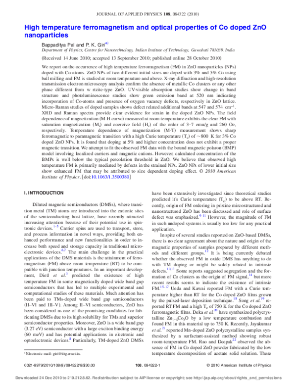 (PDF) Surface Defects: Possible Source of Room Temperature Ferromagnetism in Co-Doped ZnO ...
