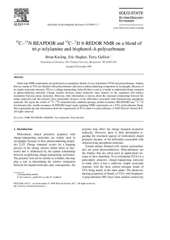 (PDF) 13C–14N REAPDOR and 13C–2D θ-REDOR NMR on a blend of tri-p ...