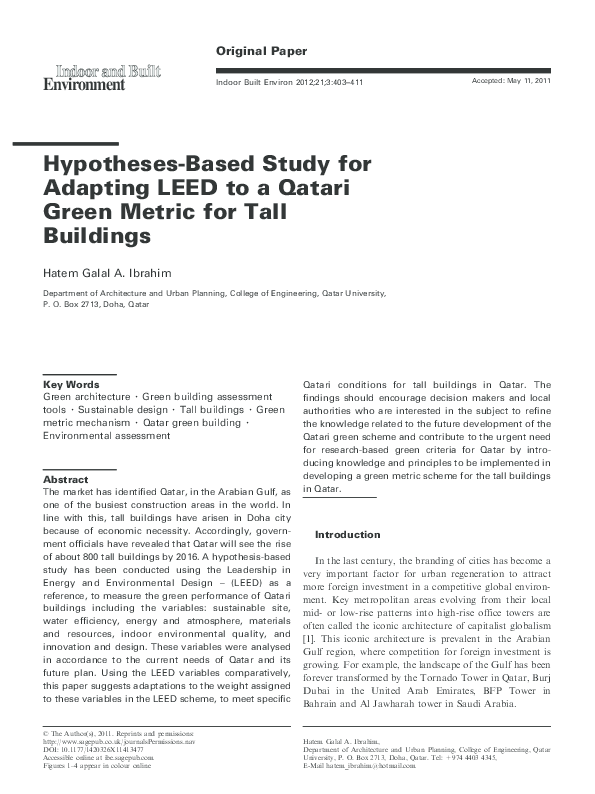(PDF) Hypotheses-Based Study for Adapting LEED to a Qatari Green Metric ...