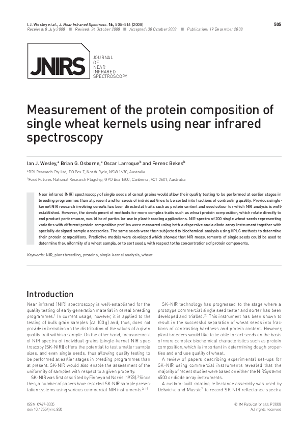 (PDF) Measurement of the protein composition of single wheat kernels ...