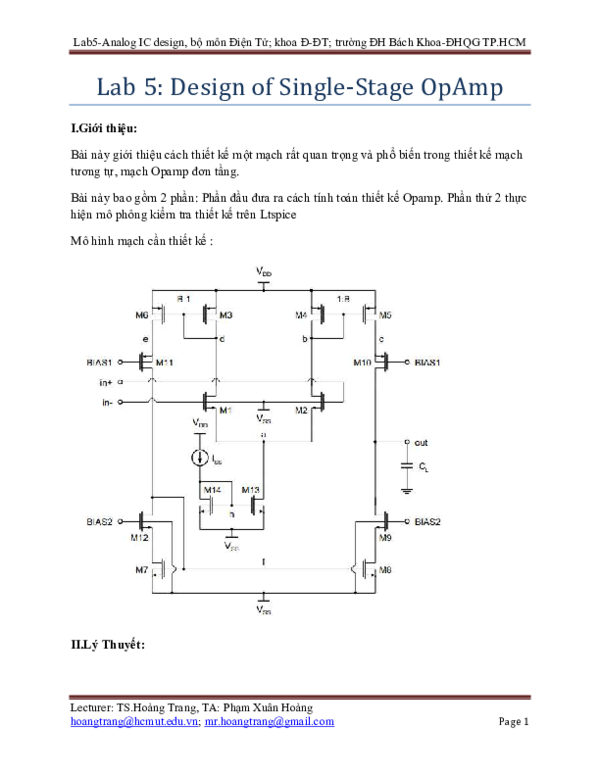 (PDF) Lab 5: Design of Single‐Stage OpAmp