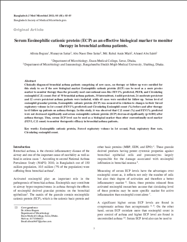 (PDF) Serum Eosinophilic cationic protein (ECP) as an effective ...