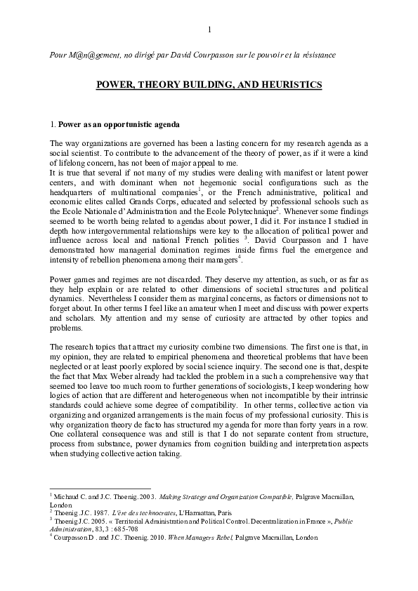 (PDF) Power, theory building, and heuristics