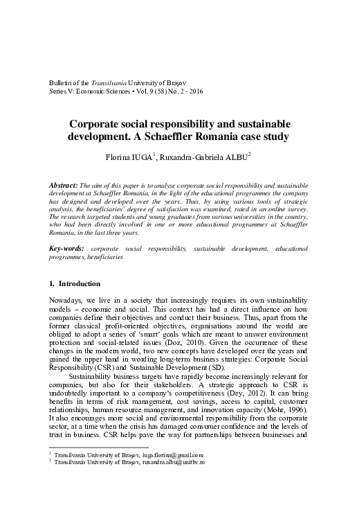 (PDF) Corporate social responsibility and sustainable development. A ...