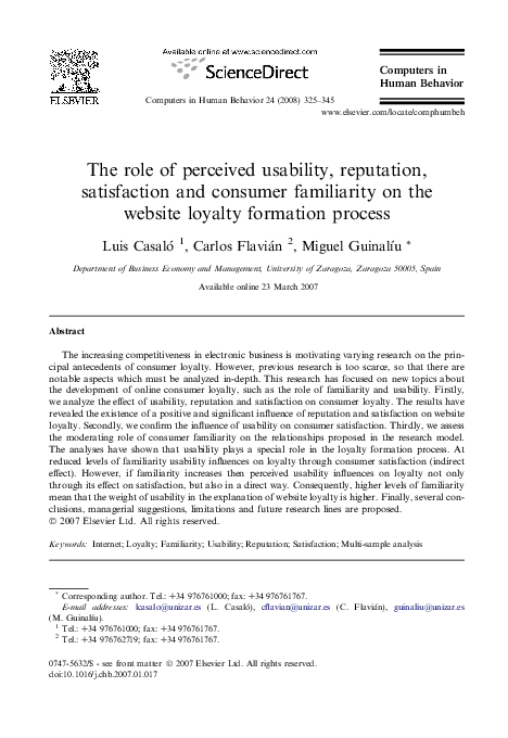 (PDF) The role of perceived usability, reputation, satisfaction and ...