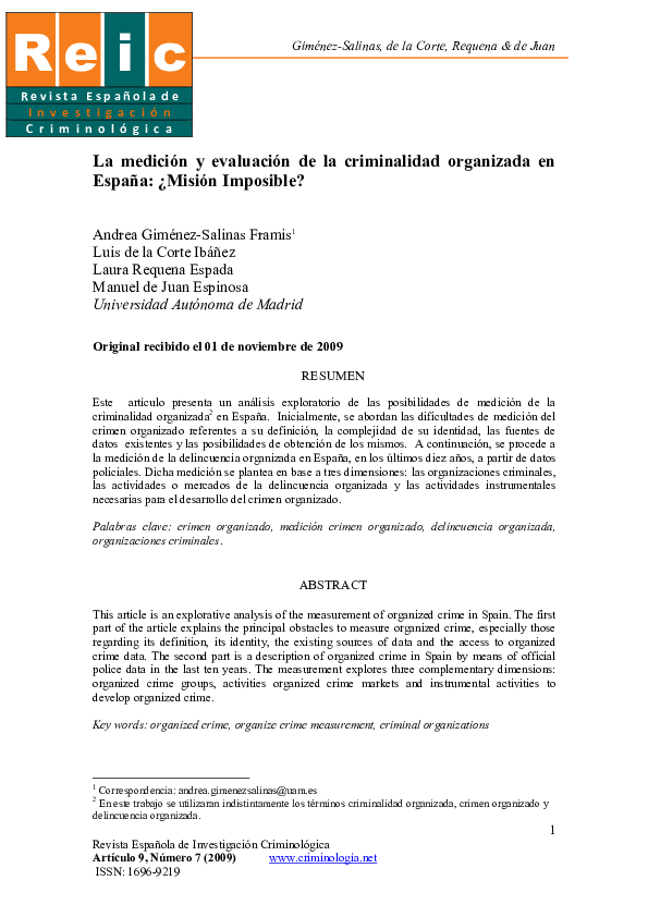 (PDF) La medición y evaluación de la criminalidad organizada en España: ¿Misión Imposible?