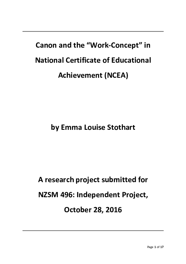 (PDF) Canon and the " Work-Concept " in National Certificate of ...