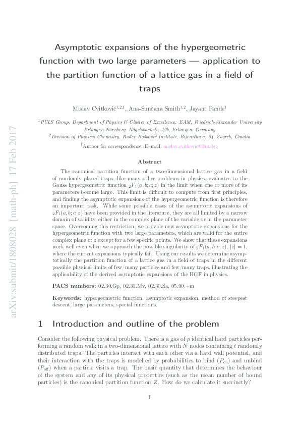 (PDF) Asymptotic expansions of the hypergeometric function with two large parameters ...