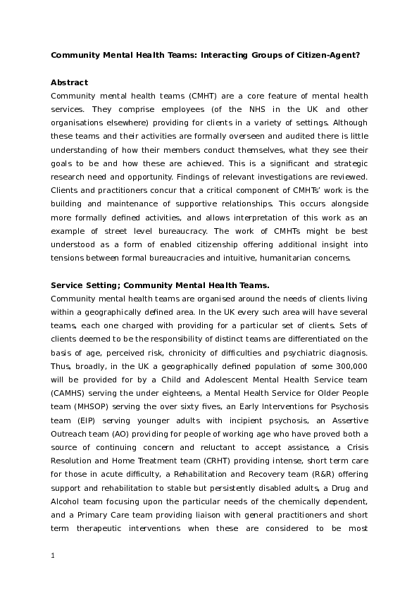 (DOC) Community Mental Health Teams: Interacting Groups of Citizen-Agent