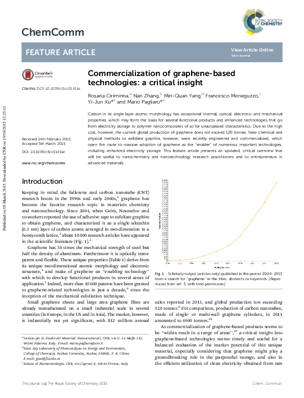(PDF) Commercialization of Graphene-Based Technologies: A Critical Insight