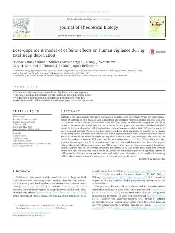 (PDF) Dose-dependent model of caffeine effects on human vigilance ...