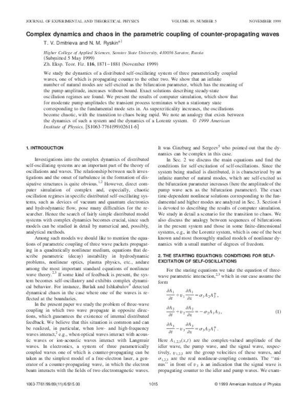 (PDF) Complex dynamics and chaos in the parametric coupling of counter-propagating waves