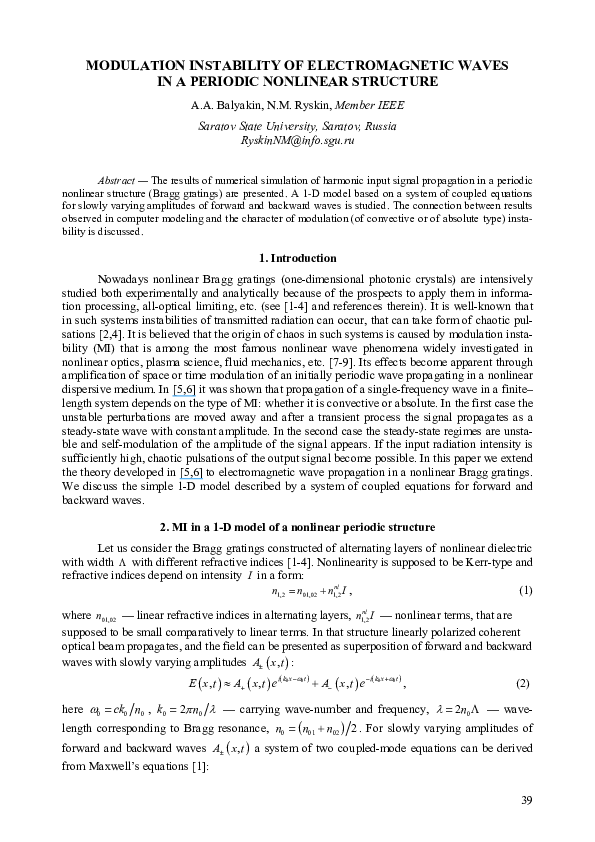 (PDF) Modulation Instability of Electromagnetic Waves in a Periodic Nonlinear Structure