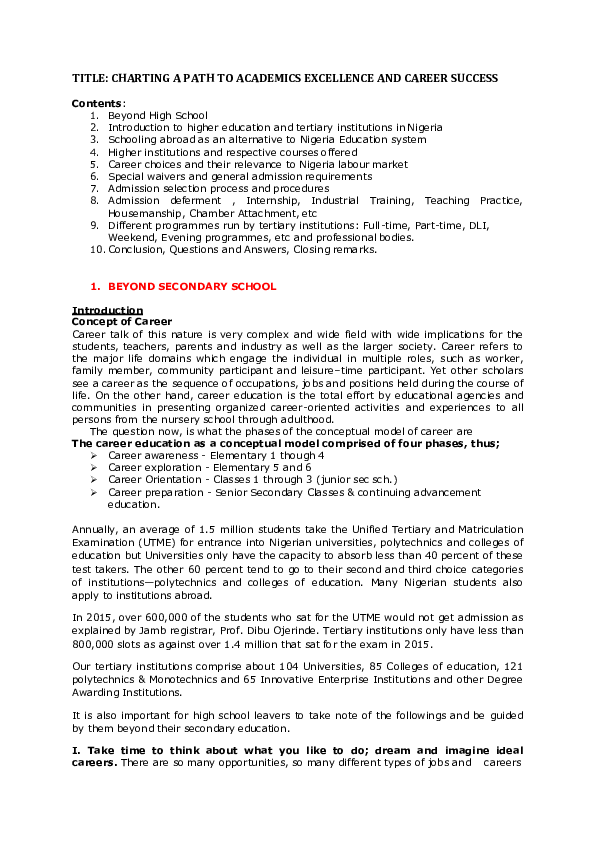 (PDF) TITLE: CHARTING A PATH TO ACADEMICS EXCELLENCE AND CAREER SUCCESS