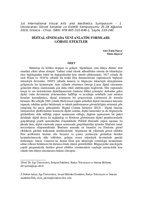 (DOC) DİJİTAL SİNEMADA YENİ ANLATIM FORMLARI: GÖRSEL EFEKTLER