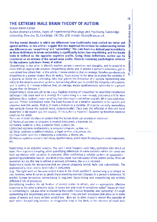 (PDF) The extreme male brain theory of autism