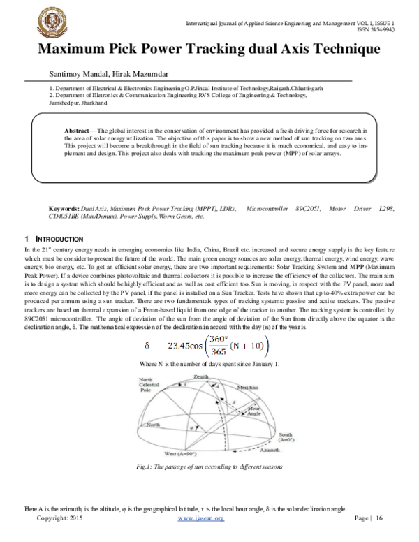 (PDF) Maximum Pick Power Tracking dual Axis Technique