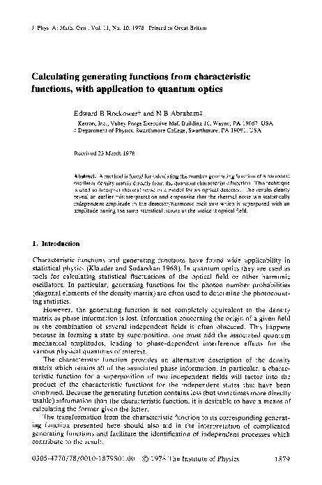 Pdf Calculating Generating Functions From Characteristic Functions