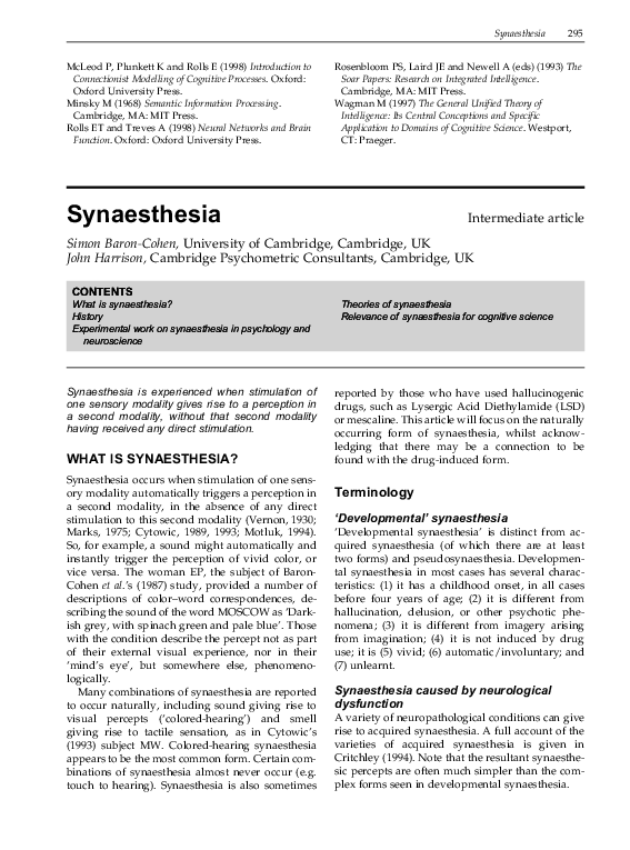 (PDF) Synaesthesia